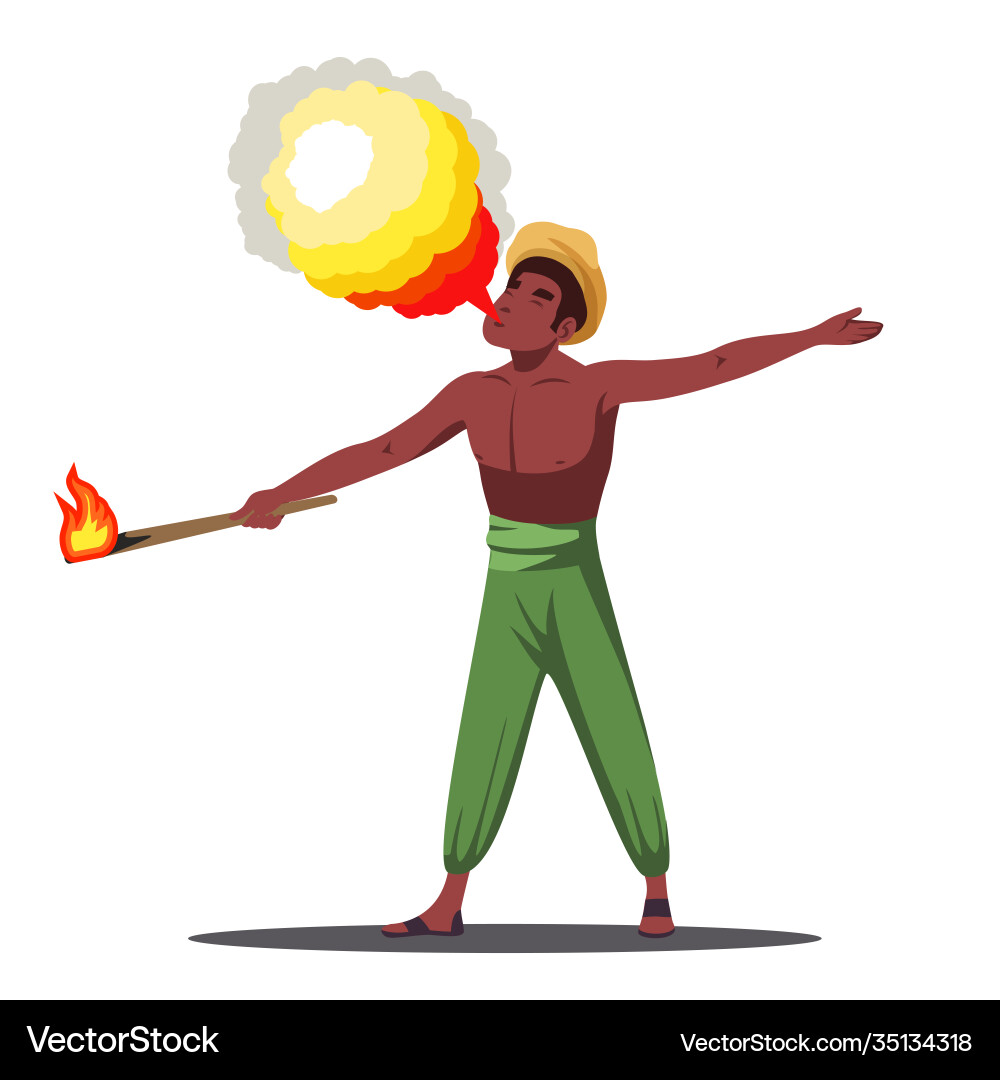 Indian man performing fire show isolated on white Vector Image