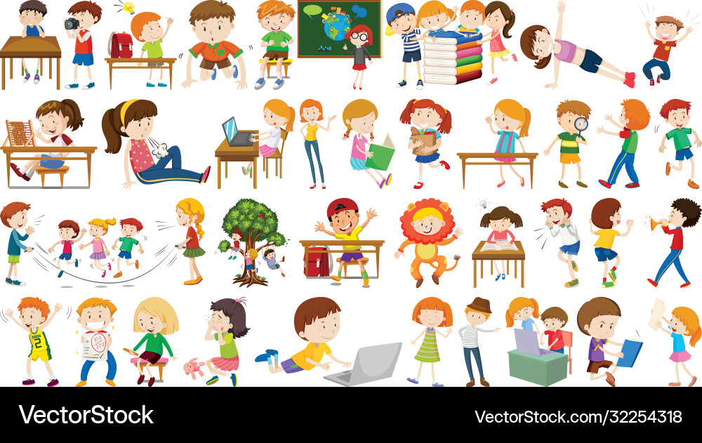 Set cute kids cartoon character Royalty Free Vector Image