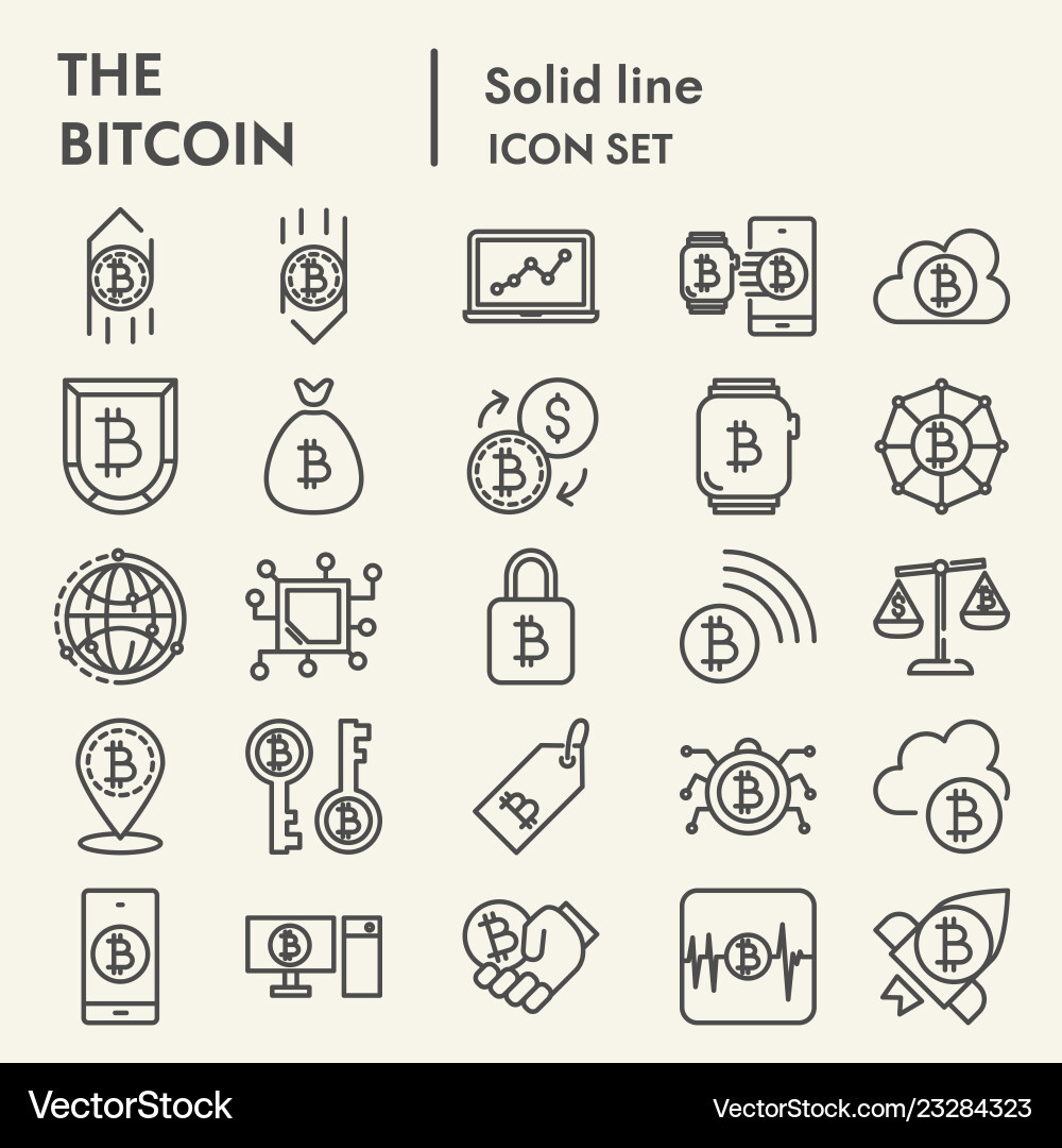 Bitcoin line icon set crypto symbols collection Vector Image