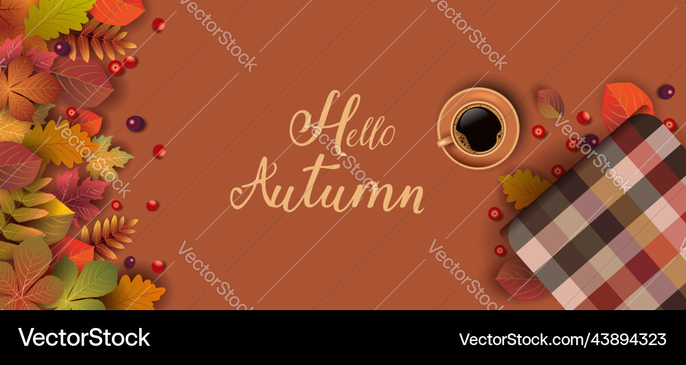 Hello autumn background leaves and coffee Vector Image