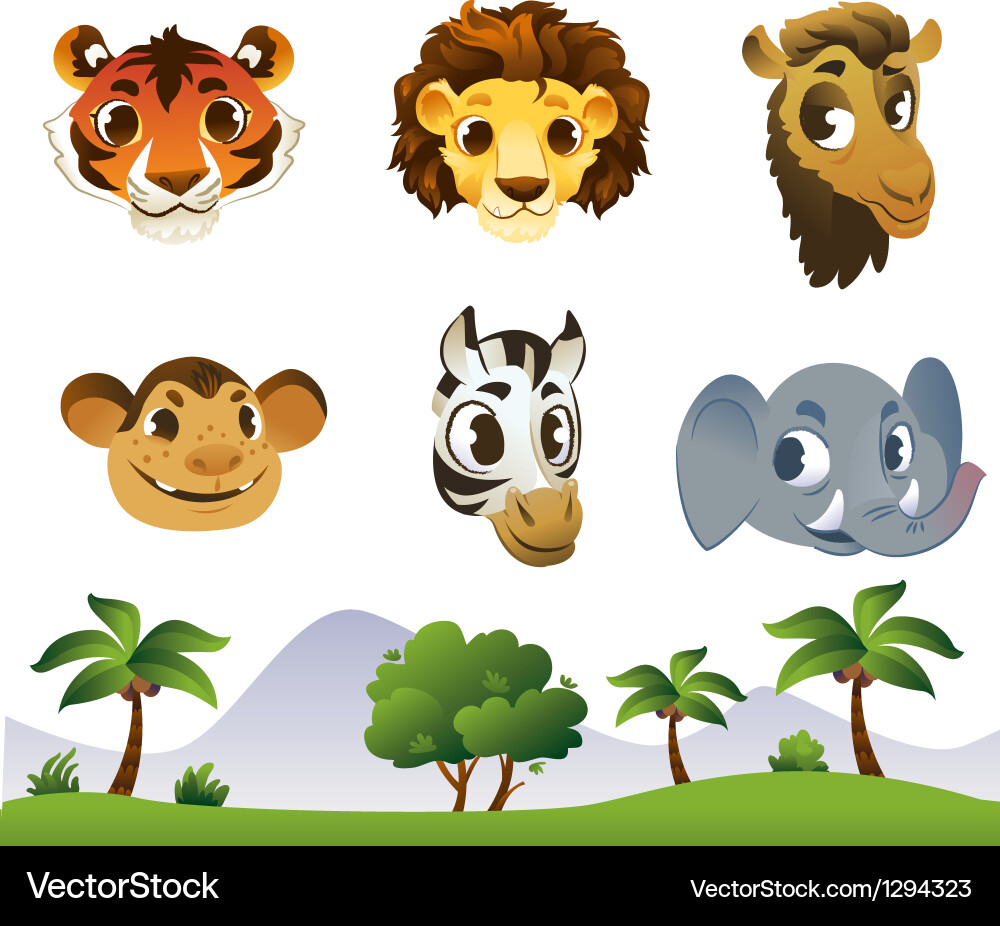Set cartoon animal heads Royalty Free Vector Image