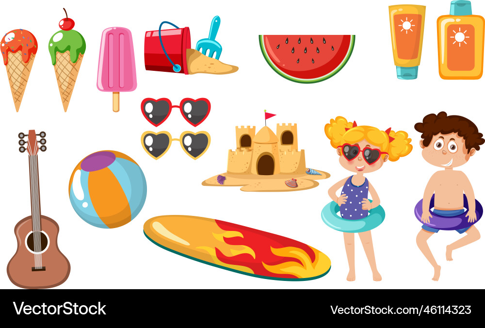 Set of kids character with summer element Vector Image