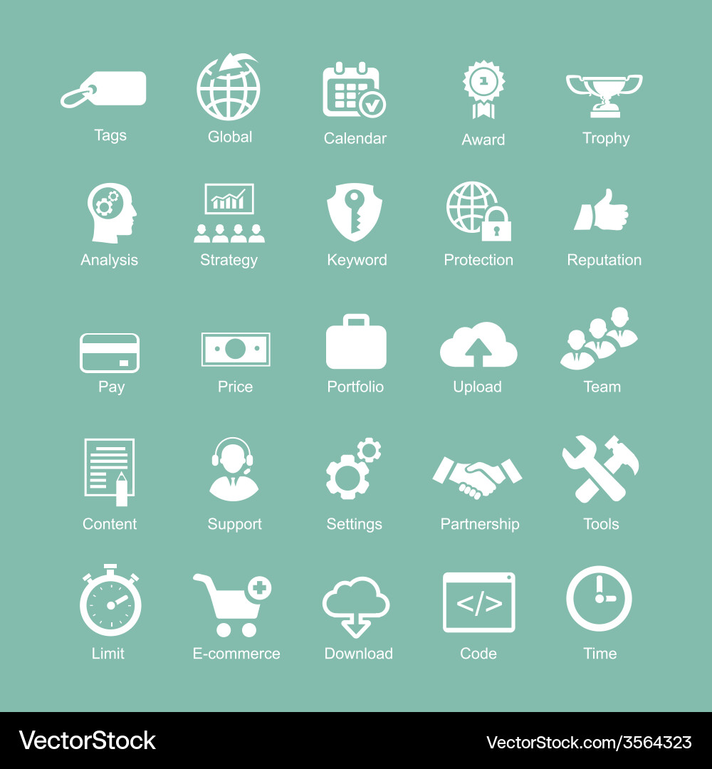 Set silhouetted white seo and internet icons Vector Image