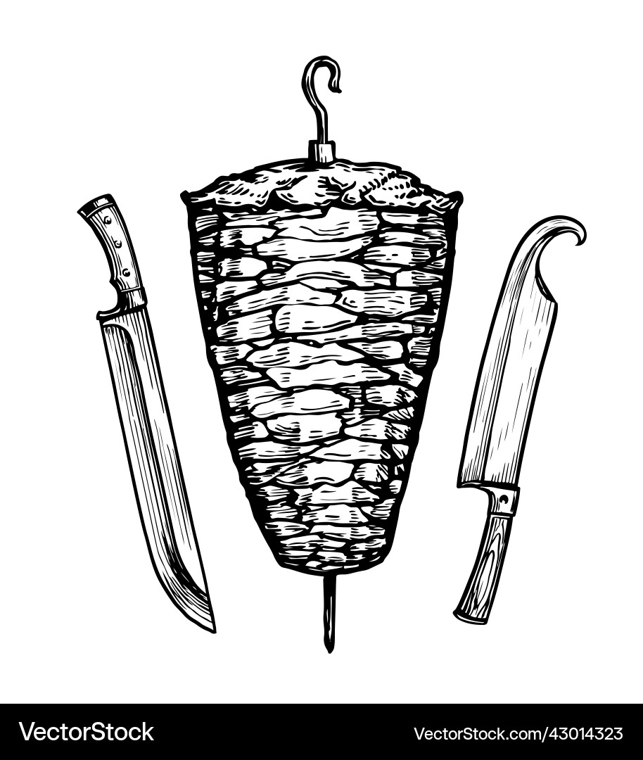 Shawarma meat on skewer isolated white Royalty Free Vector