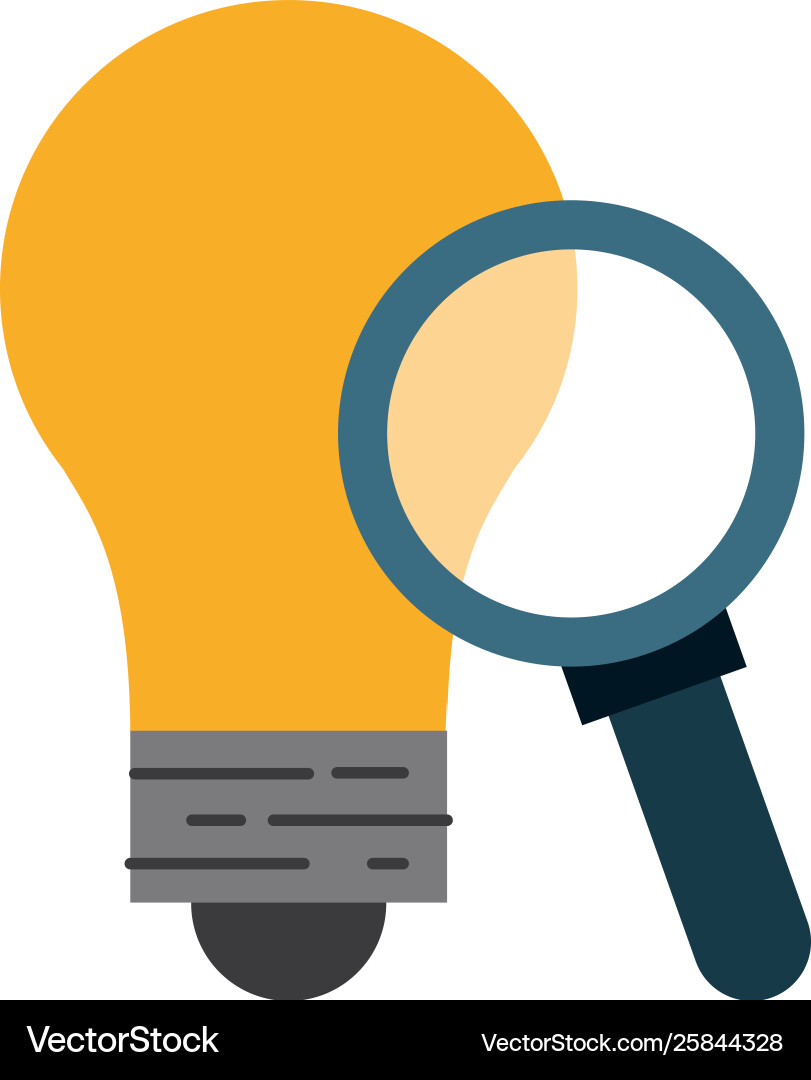 Bulb light and magnifying glass symbols Royalty Free Vector