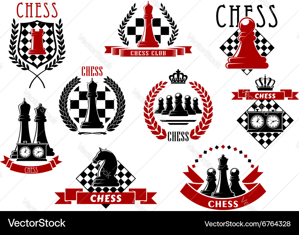 Chess icons with red and black chessmen Royalty Free Vector