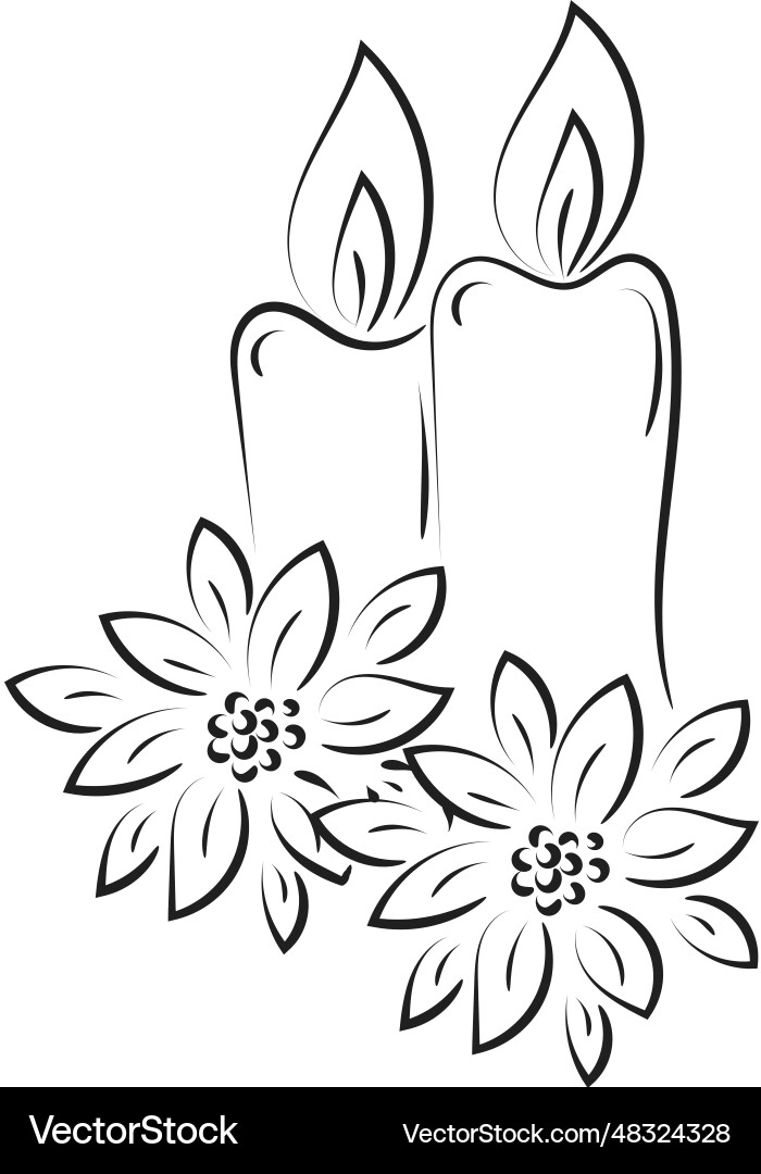 Christmas candle holy light line art Royalty Free Vector