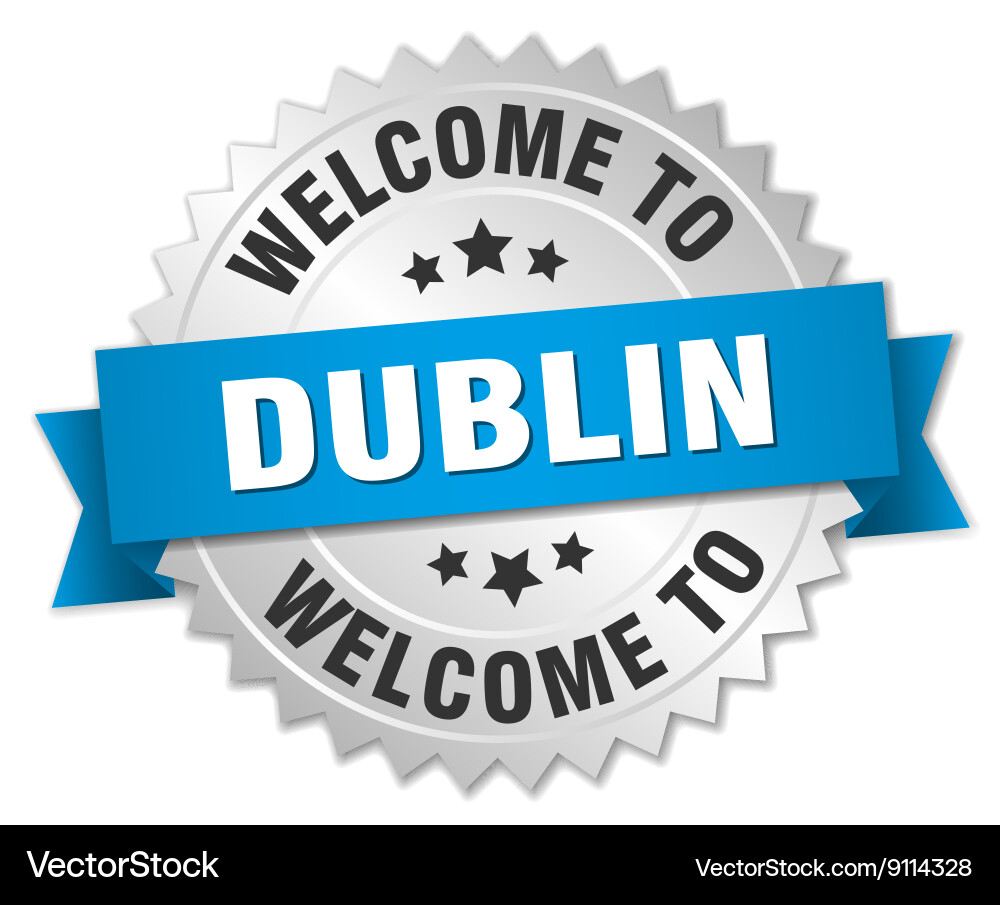 Dublin 3d silver badge with blue ribbon Royalty Free Vector