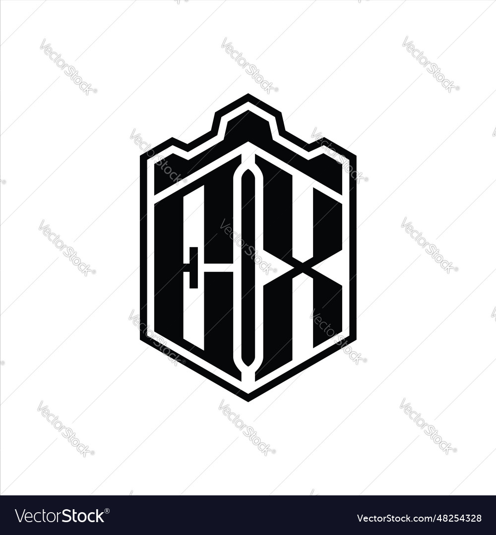 Ex letter logo monogram hexagon shield shape Vector Image