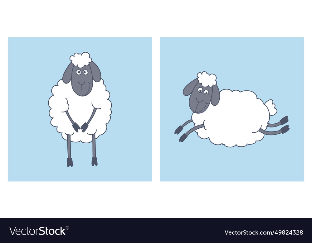 Flat Cute Funny Sheep Standing And Flying Vector Image