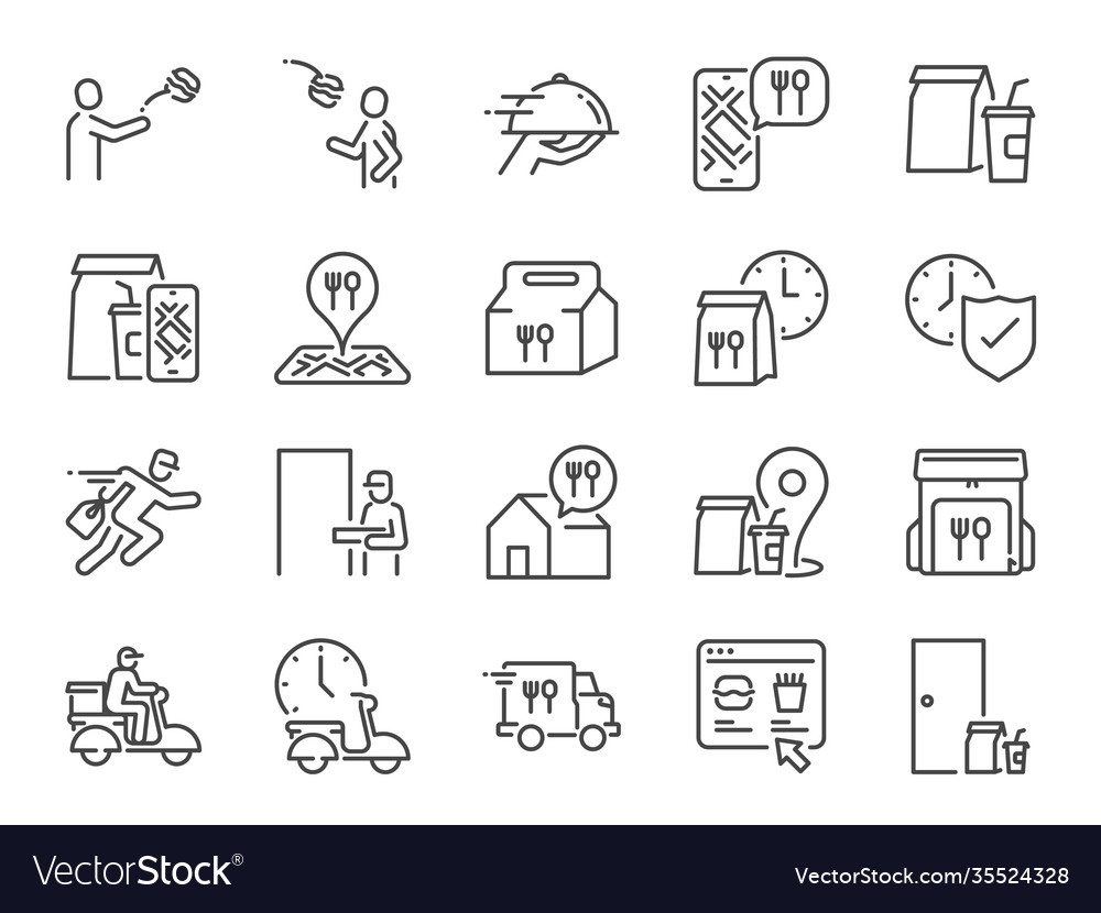 Food delivery line icon set Royalty Free Vector Image
