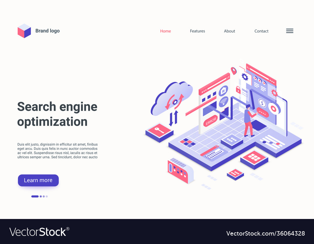 Search engine optimization technology isometric Vector Image