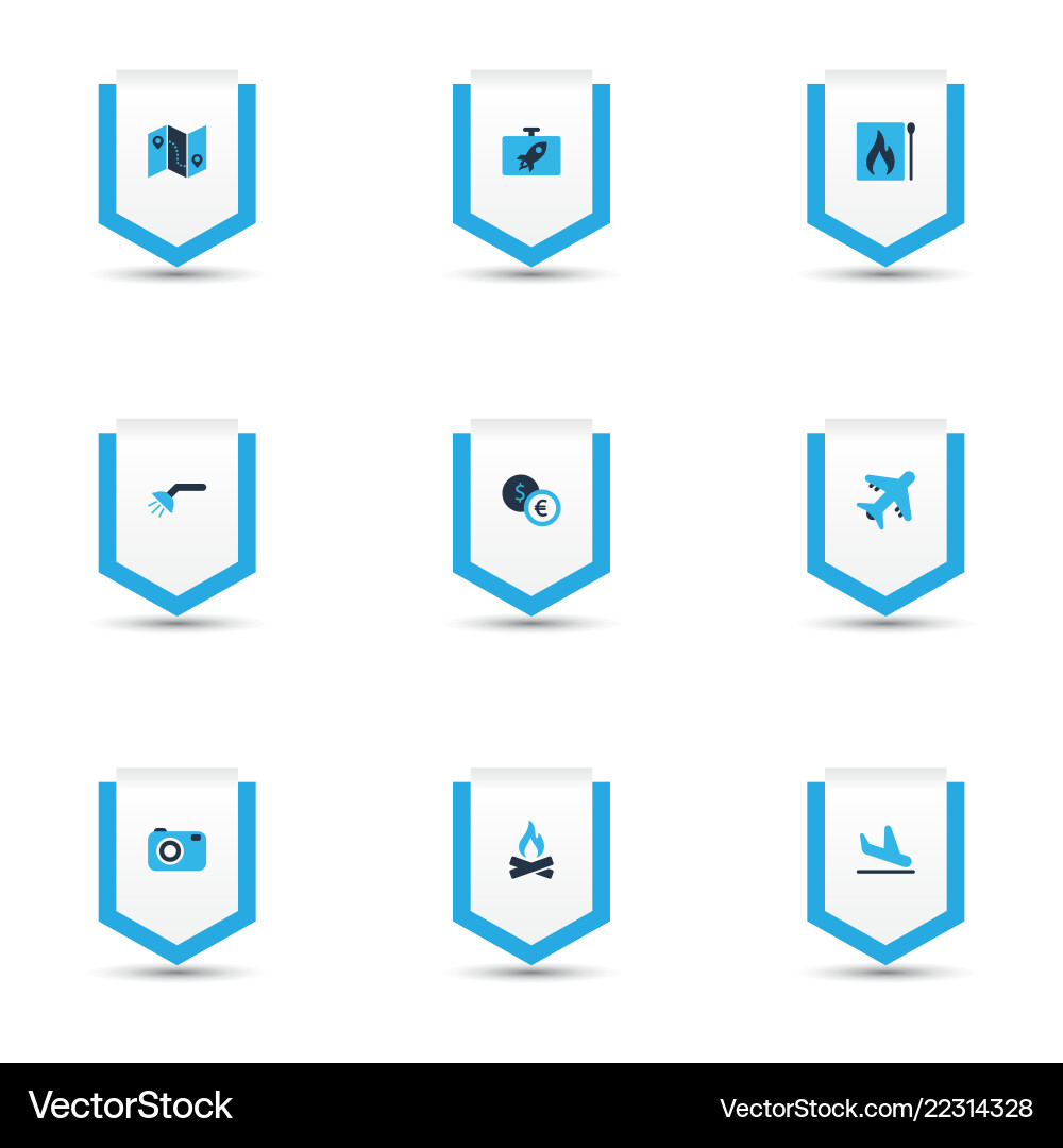 Tourism icons colored set with shower map Vector Image