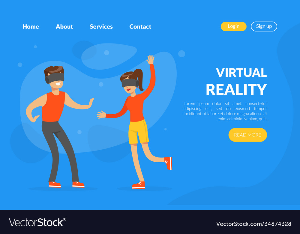 Virtual reality landing page template people Vector Image Virtual reality landing page template people Vector Image