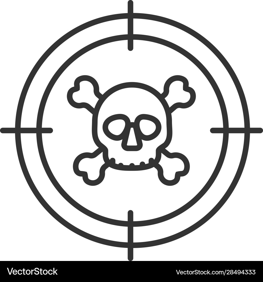 Aim on skull and crossbones linear icon Royalty Free Vector
