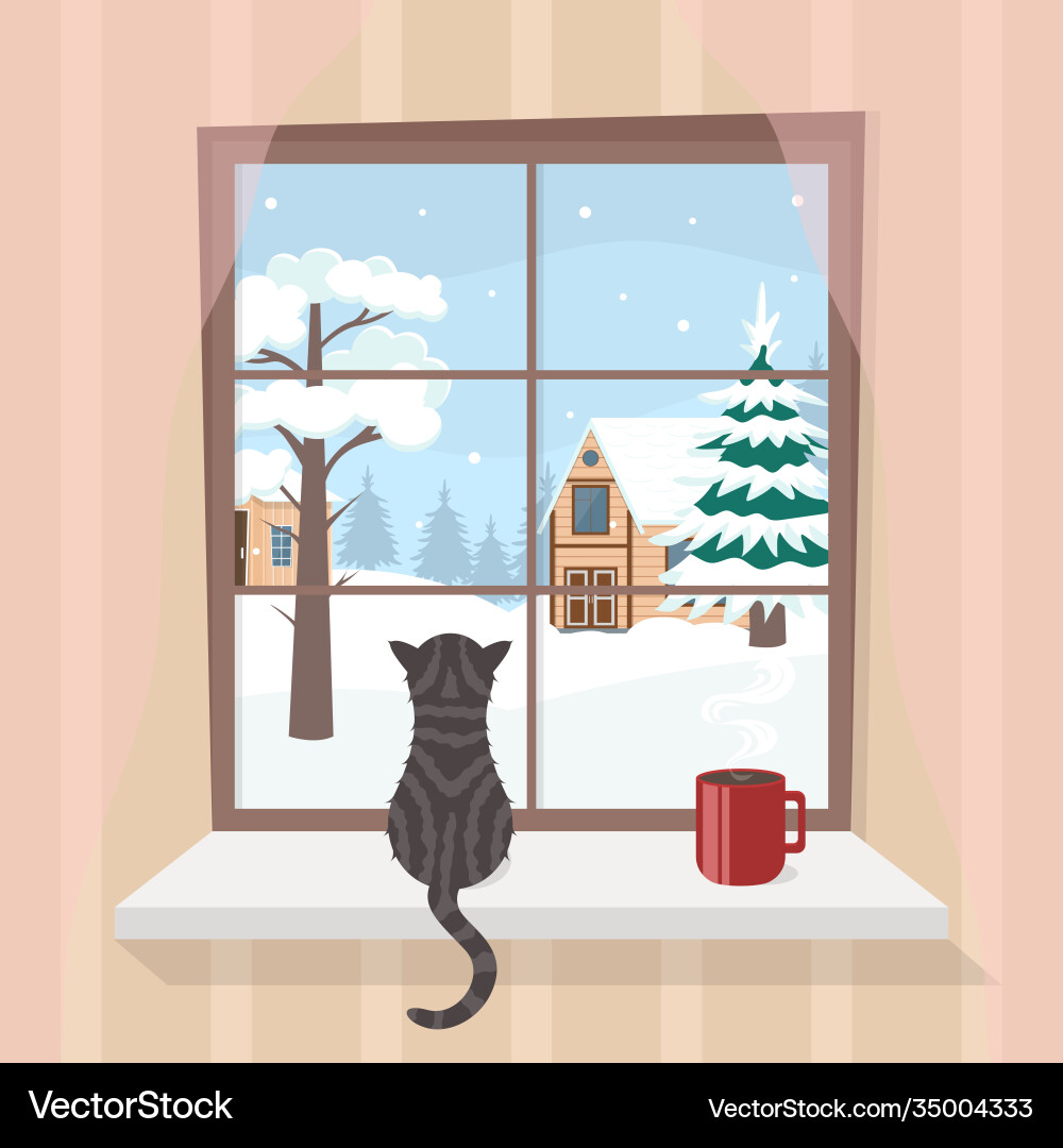 Cartoon color winter window view concept Vector Image
