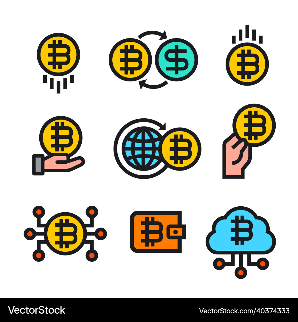 Cryptocurrency bitcoin icon set Royalty Free Vector Image