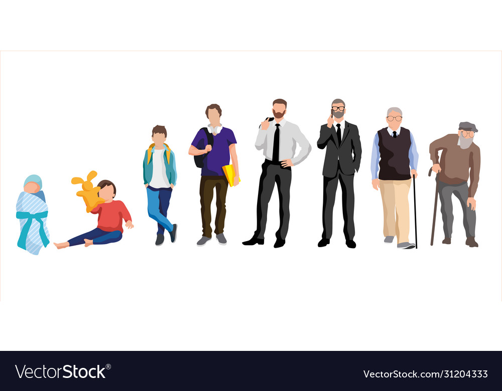 Man Aging Characters In Different Ages Royalty Free Vector
