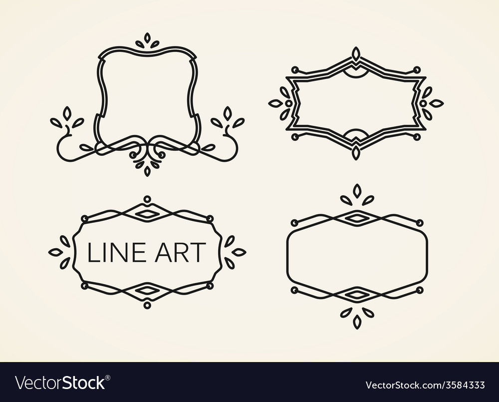 Set floral monogram frames line art elements Vector Image