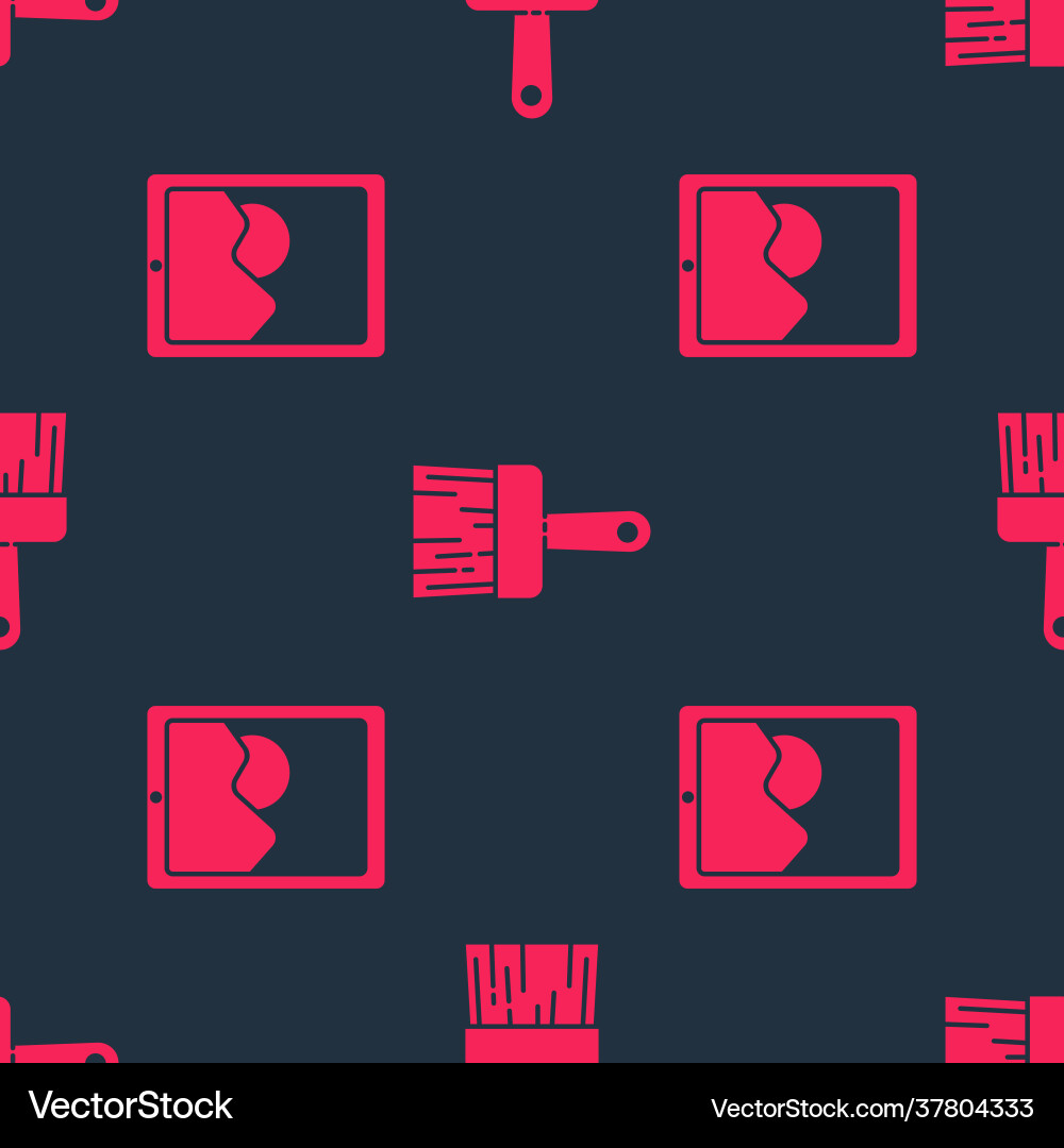 Set graphic tablet and paint brush on seamless Vector Image
