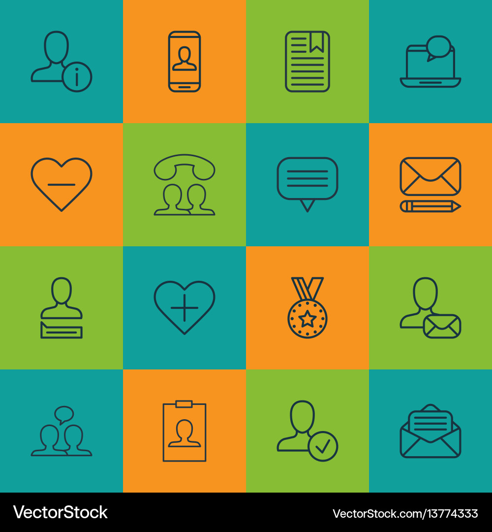 Set of 16 communication icons includes identity Vector Image