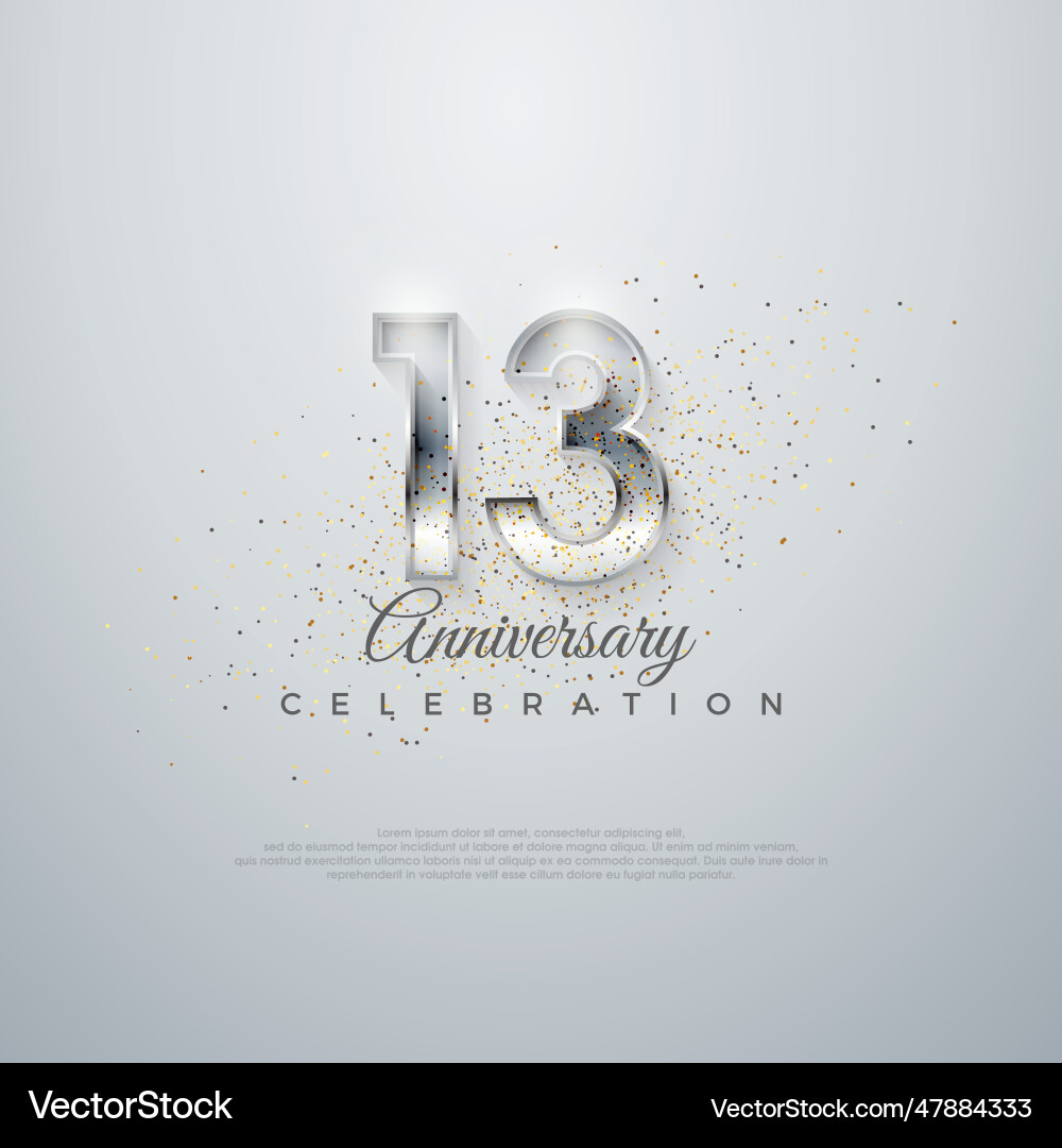 Silver elegant number 13th on a glossy white Vector Image
