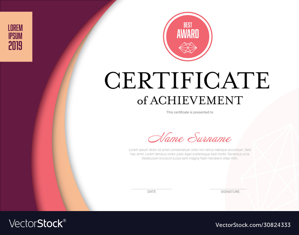Solid pink certificate template Royalty Free Vector Image