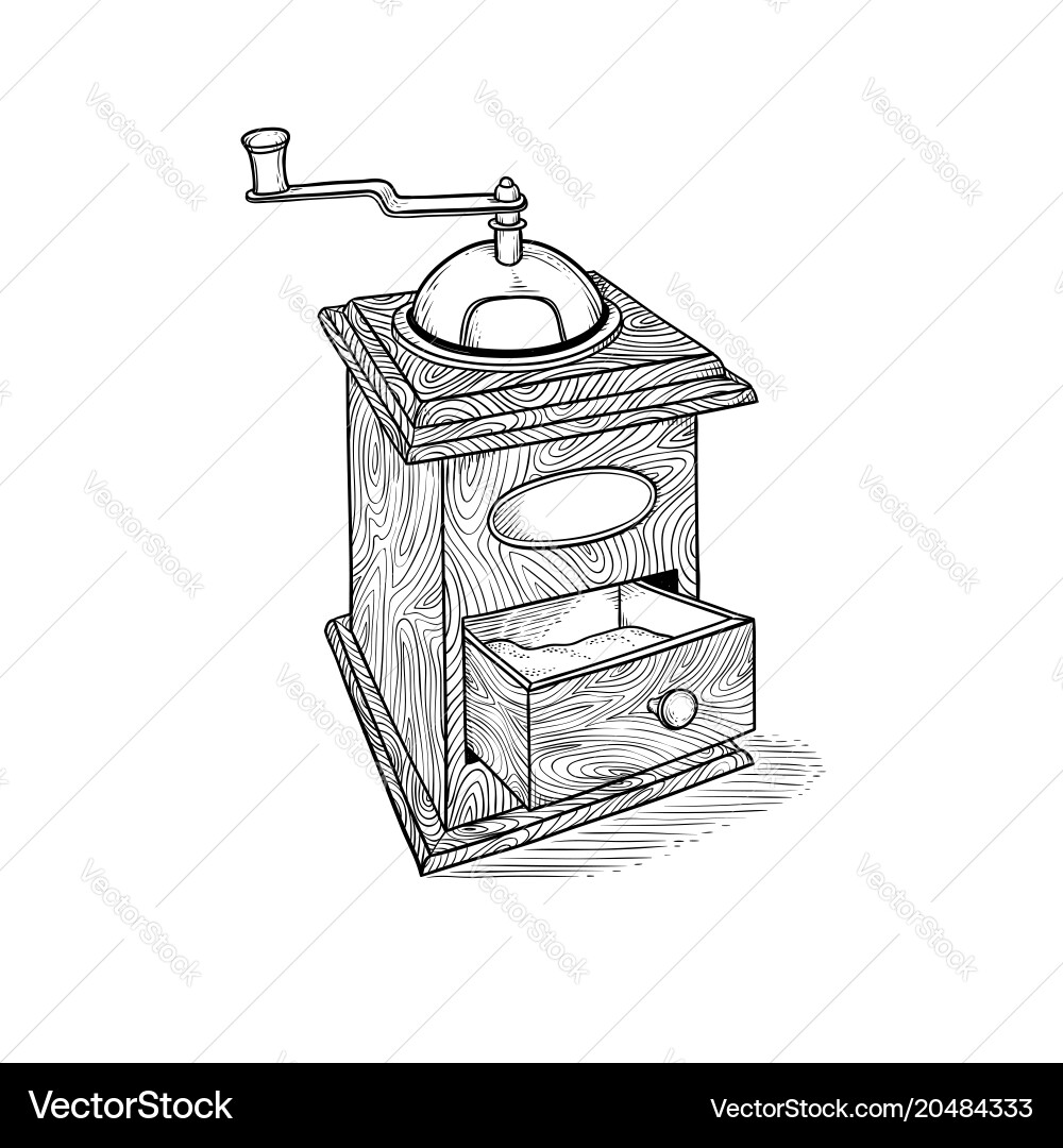 Vintage hand coffee grinder drawn in style Vector Image