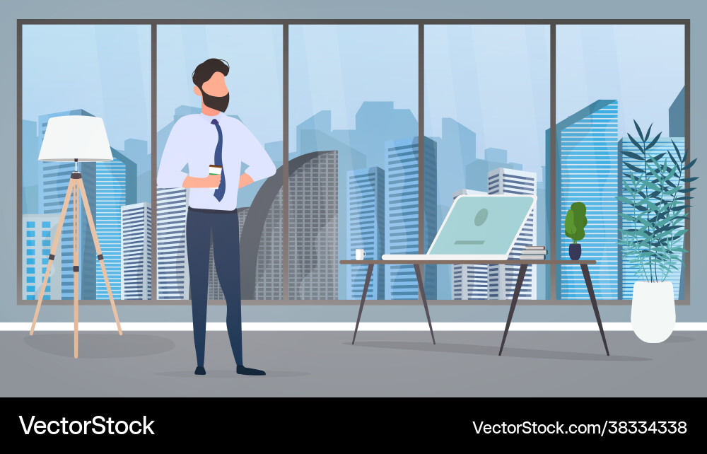 Boss is drinking coffee in his office a man Vector Image