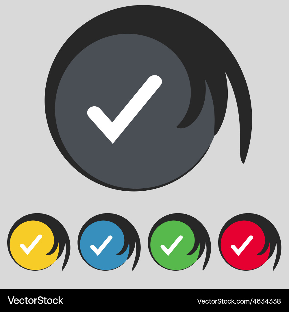 Check mark tik icon sign symbol on five colored Vector Image