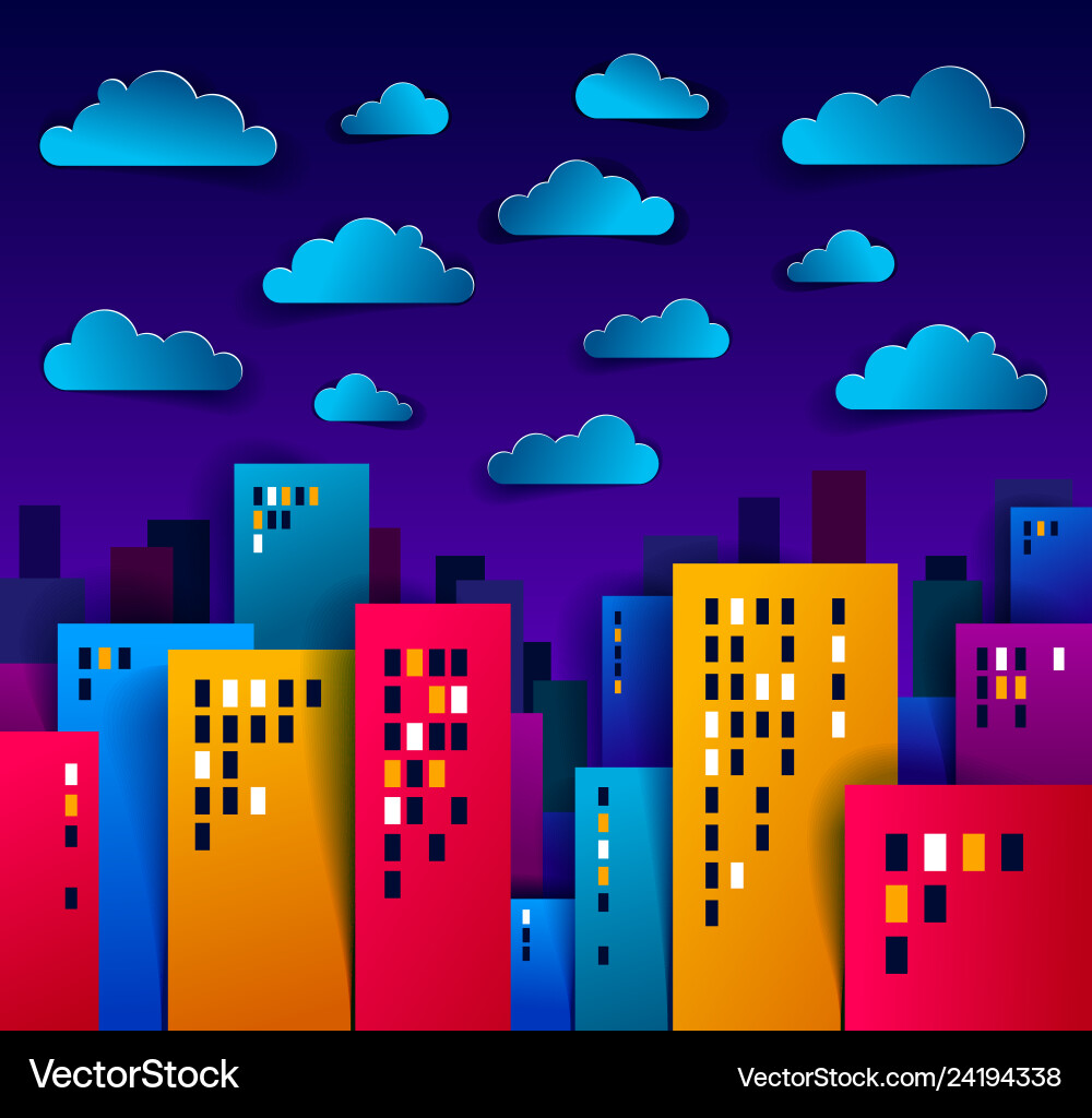 Cityscape in the night with clouds sky Royalty Free Vector
