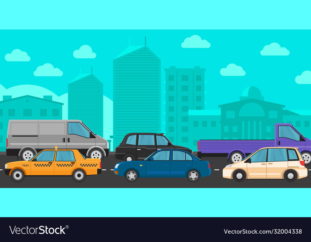 Downtown traffic jam Royalty Free Vector Image