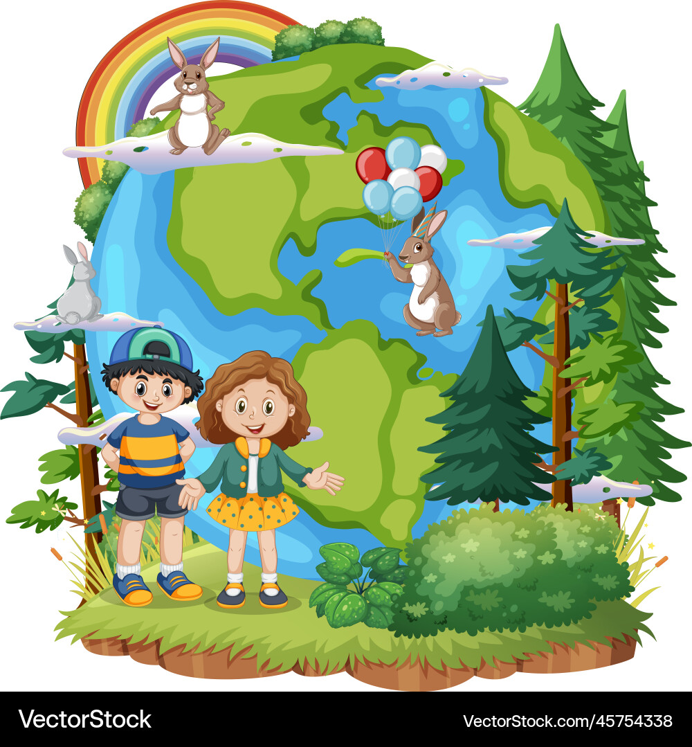 Earth planet with cartoon characters Royalty Free Vector