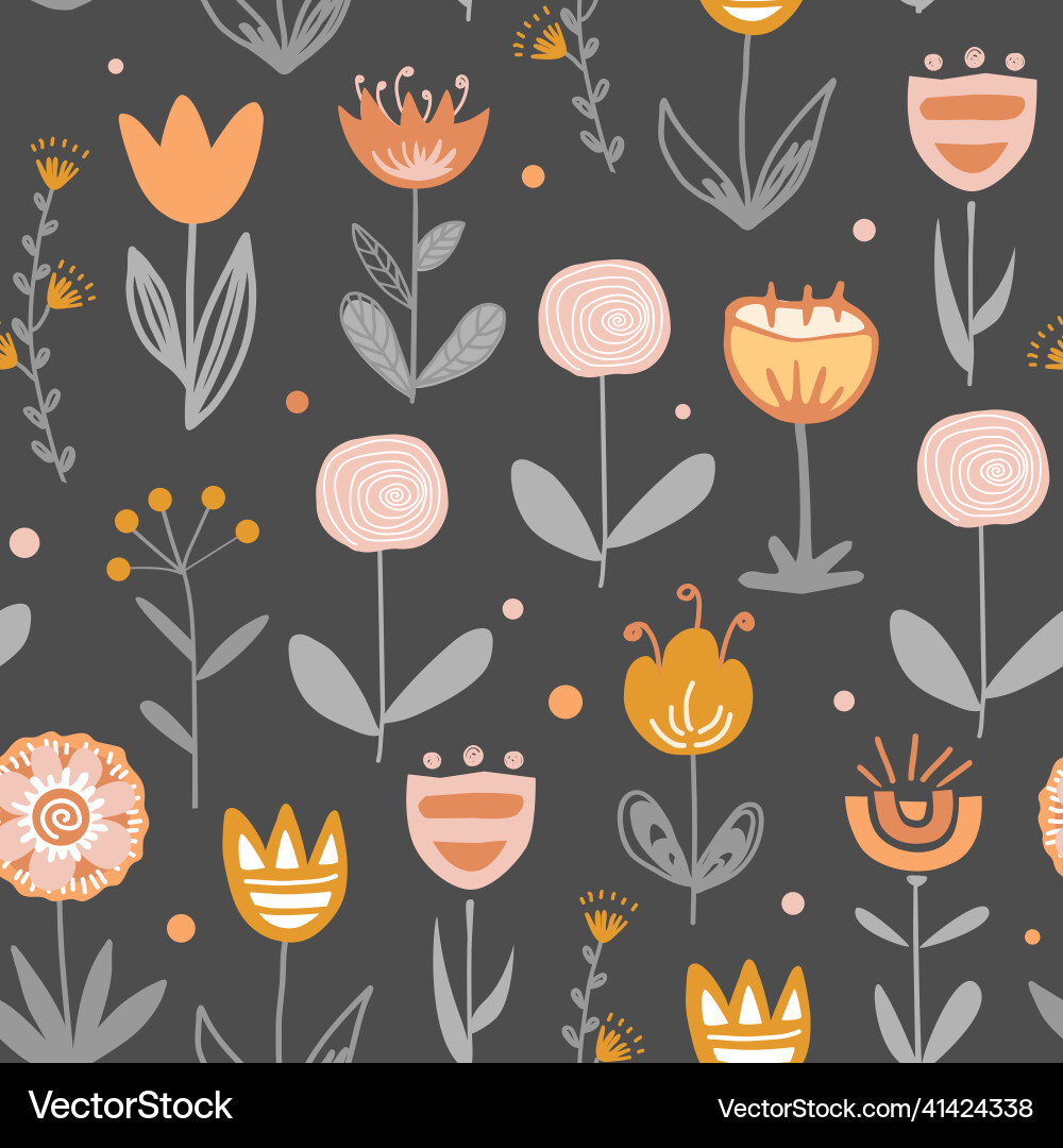 Fairy flower field on dark seamless Royalty Free Vector