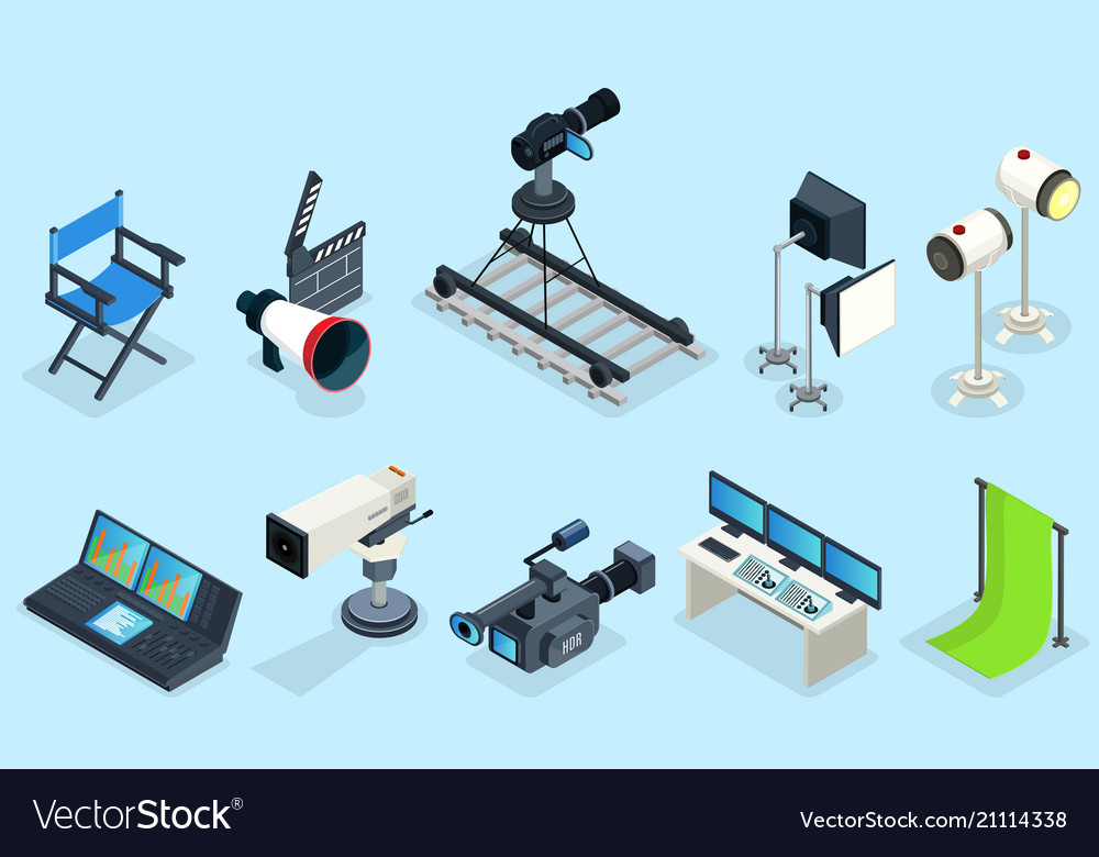 Isometric cinematography elements set Royalty Free Vector