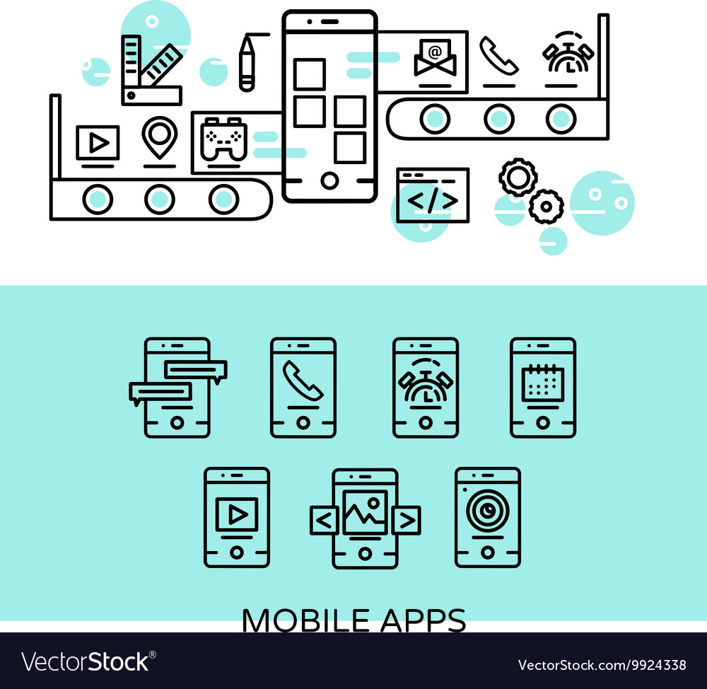 Mobile apps linear composition Royalty Free Vector Image