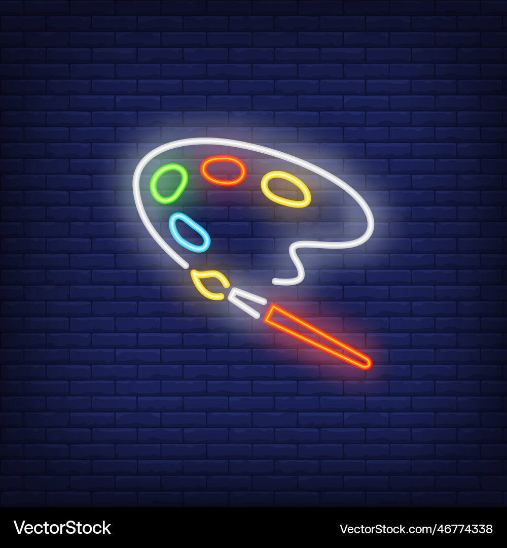 Palette with brush neon sign Royalty Free Vector Image