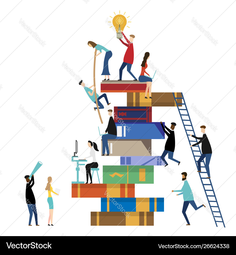 People climbing books isolated on white Royalty Free Vector