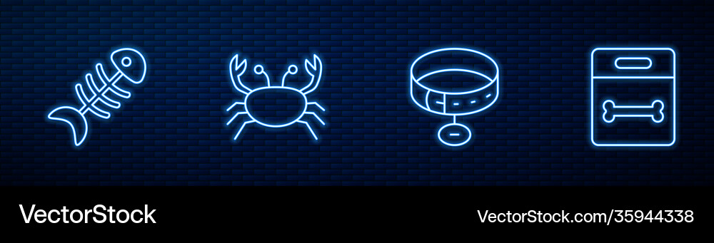 Set line collar with name tag fish skeleton crab Vector Image