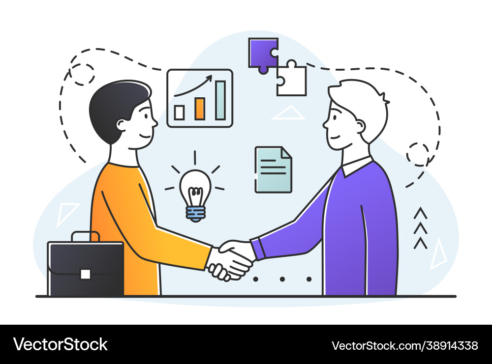 Two young male characters are shaking hands Vector Image