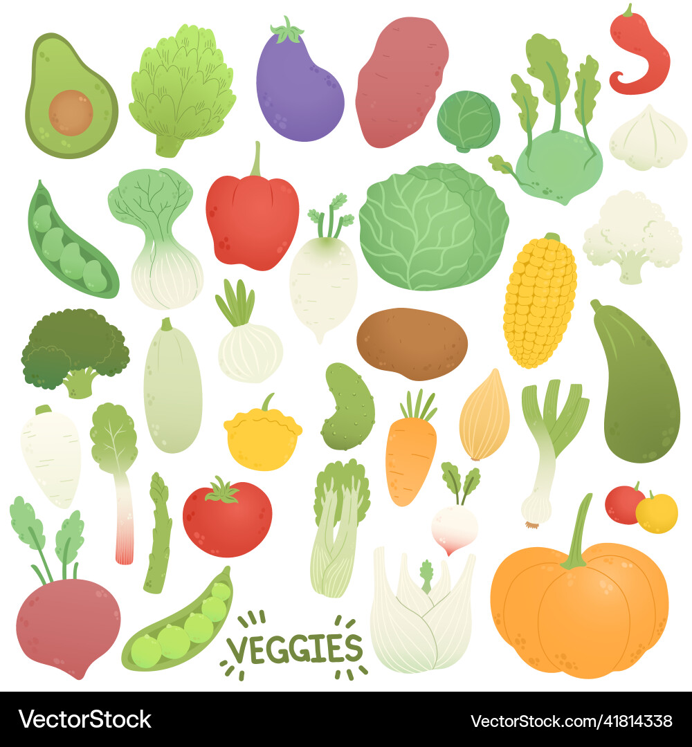 Veggies Set Vegetables In Flat Design Royalty Free Vector