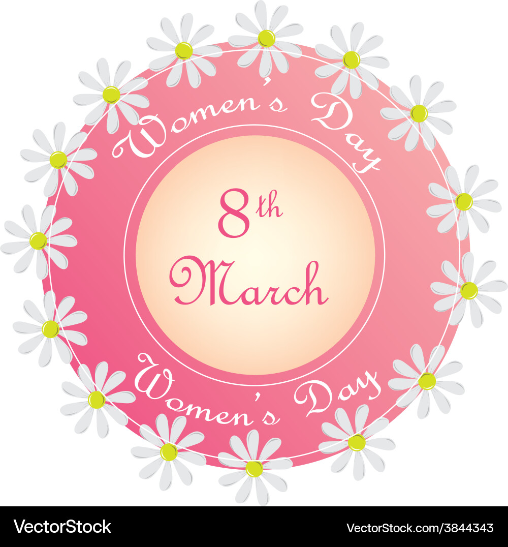 A pink round label with text and flowers Vector Image