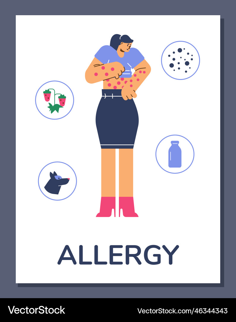 Poster or vertical banner about allergy flat style
