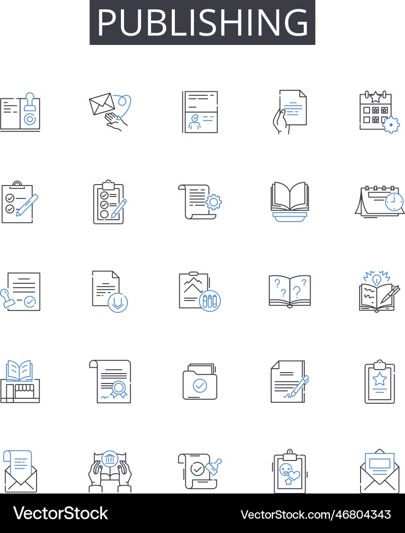 Publishing line icons collection printing press Vector Image