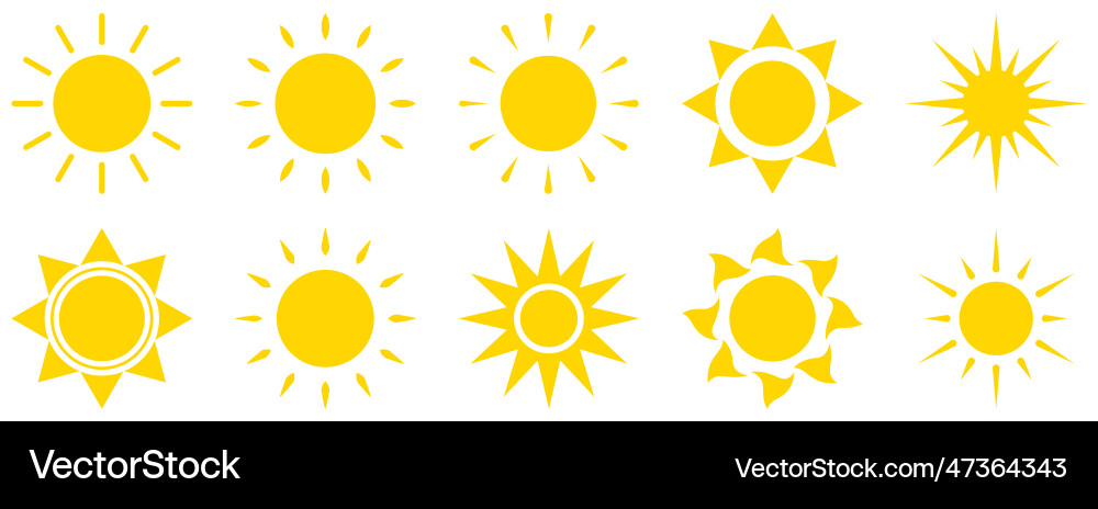 Sun icon set summer weather symbol Royalty Free Vector Image