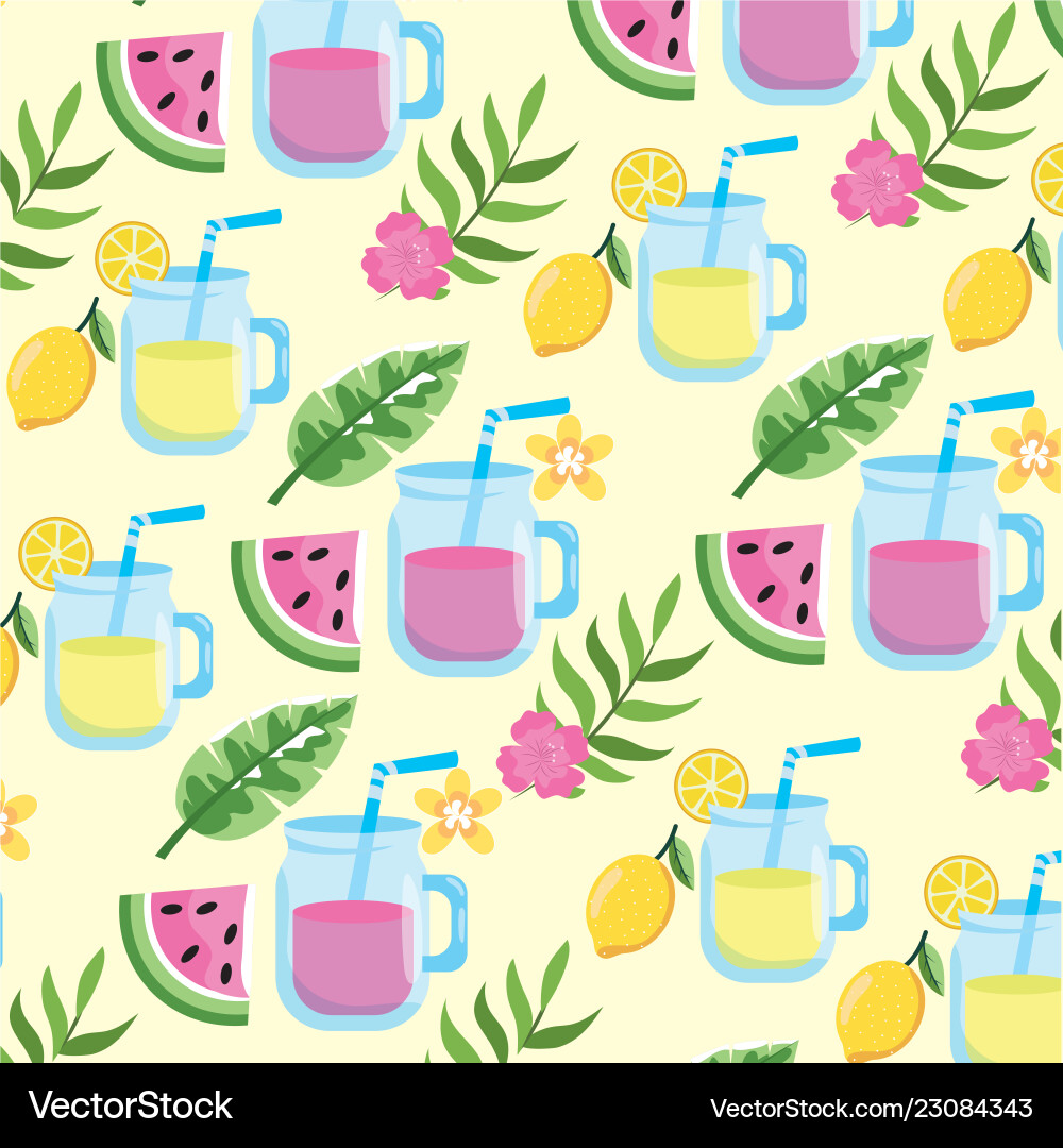 Watermelon juice and lemonade with leaves Vector Image