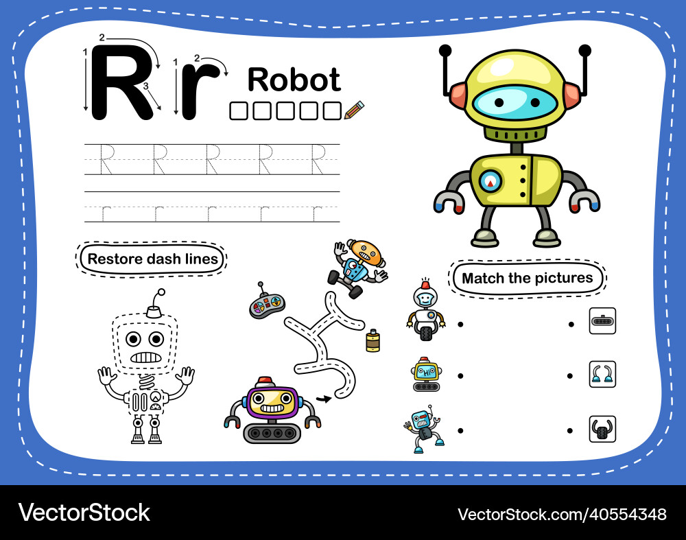 Alphabet letter r-robot exercise with cartoon Vector Image