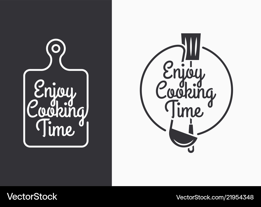Cooking utensils set with vintage lettering Vector Image