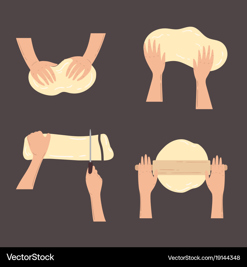 Hands knead dough bakery isolated symbols Vector Image