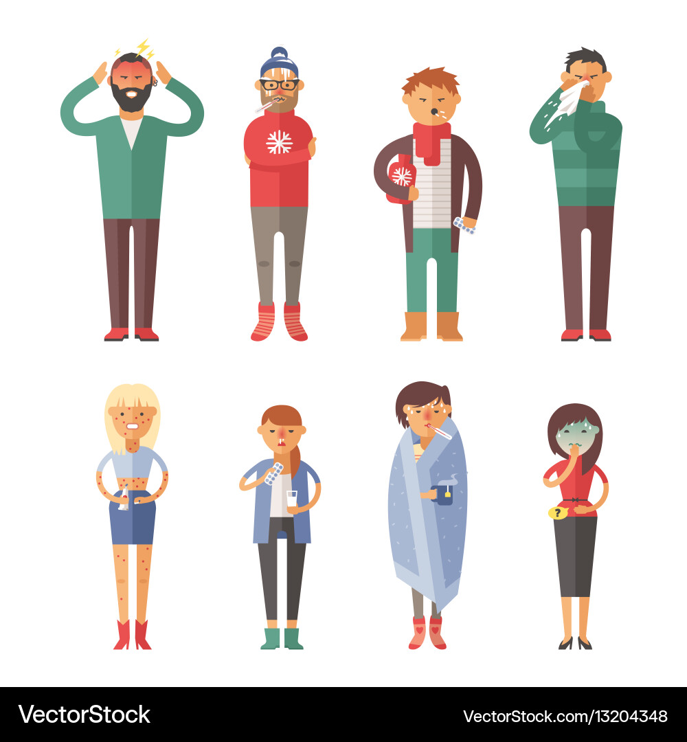 Illness flu people feeling cold and blowing his Vector Image